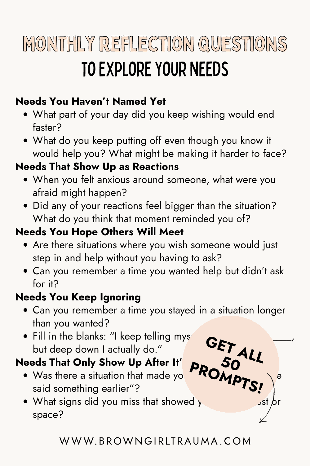 50 Monthly Reflection Questions to Explore Your Needs - BROWN GIRL TRAUMA